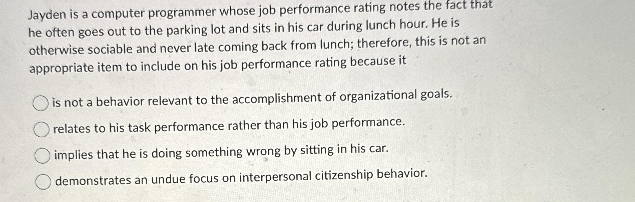 Solved Jayden is a computer programmer whose job performance | Chegg.com