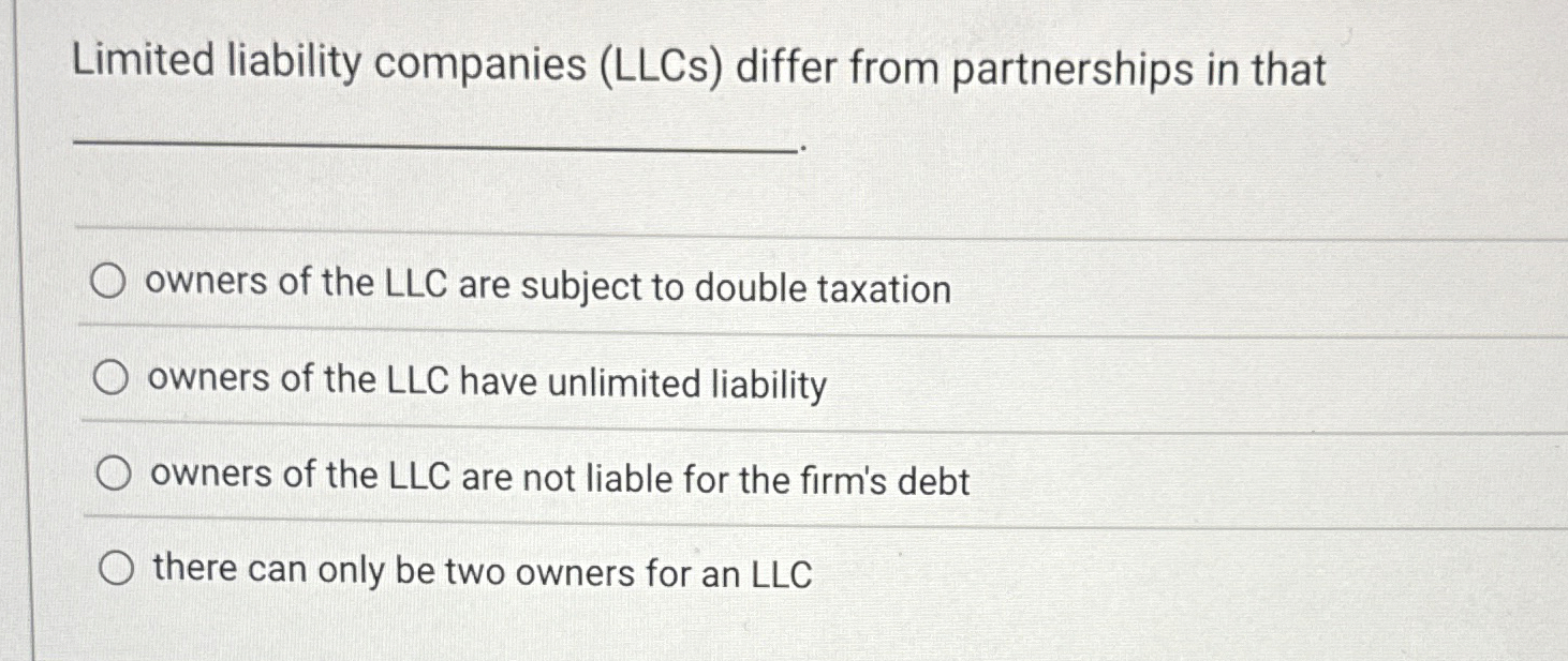 Solved Limited liability companies (LLCs) ﻿differ from | Chegg.com