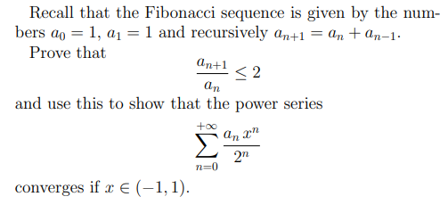 Solved Recall that the Fibonacci sequence is given by the | Chegg.com