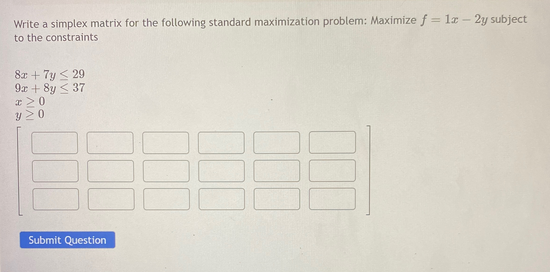 Solved Write a simplex matrix for the following standard | Chegg.com