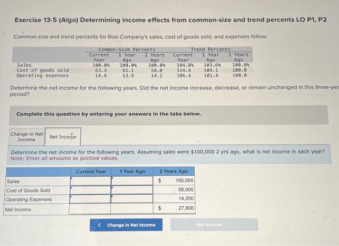 Solved Exercise 13-5 (Algo) Determining income effects from | Chegg.com