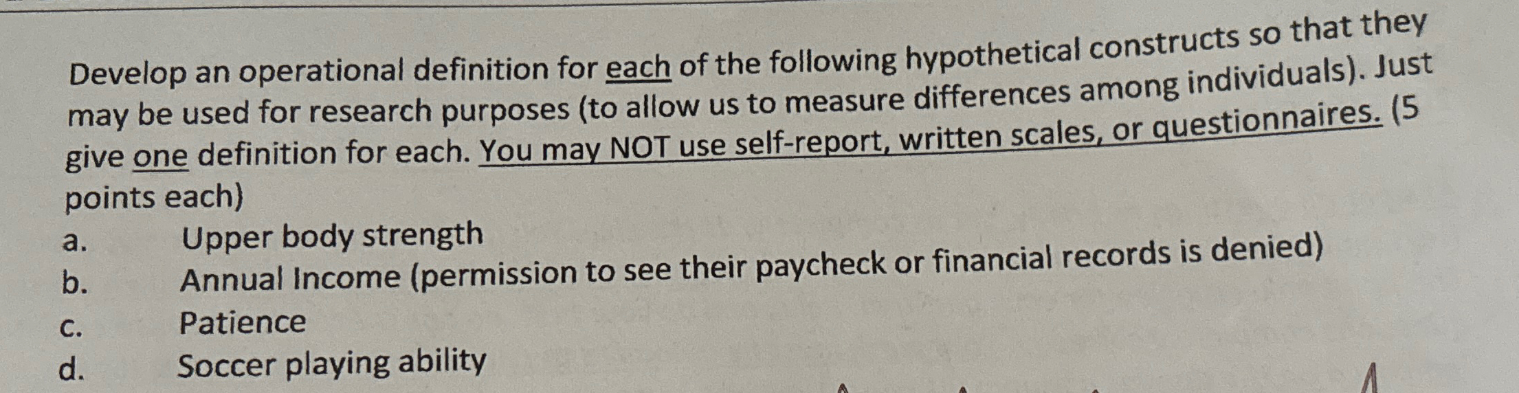 Solved Develop an operational definition for each of the | Chegg.com