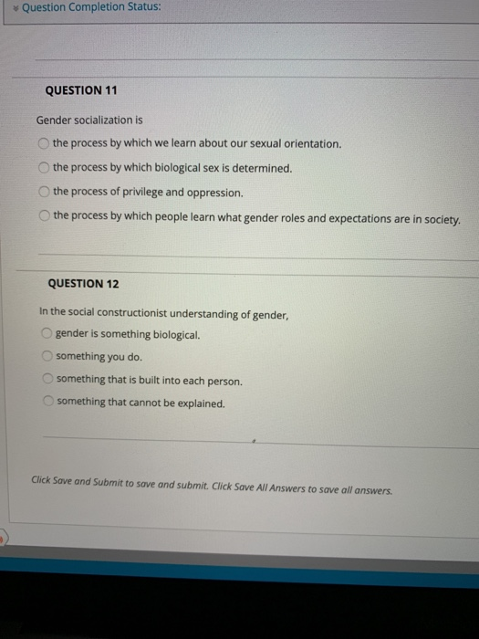 Solved Question Completion Status: QUESTION 11 Gender | Chegg.com