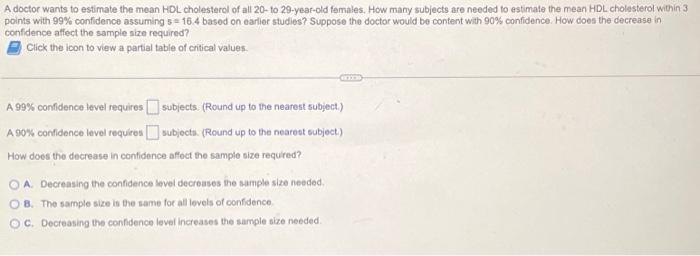 Solved A doctor wants to estimate the mean HDL cholesterol | Chegg.com