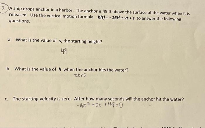 Solved 9. A ship drops anchor in a harbor. The anchor is | Chegg.com