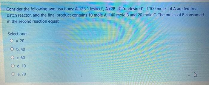 Solved Consider the following two reactions: A-2B "desired", | Chegg.com
