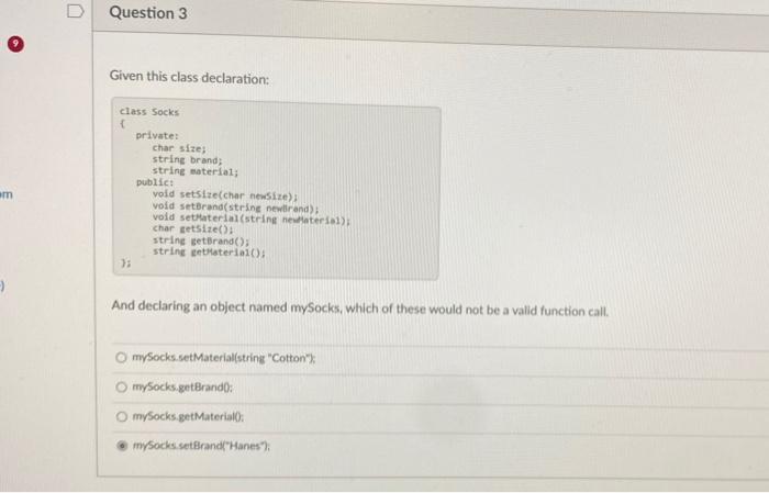 Solved Given this class declaration: And declaring an object | Chegg.com