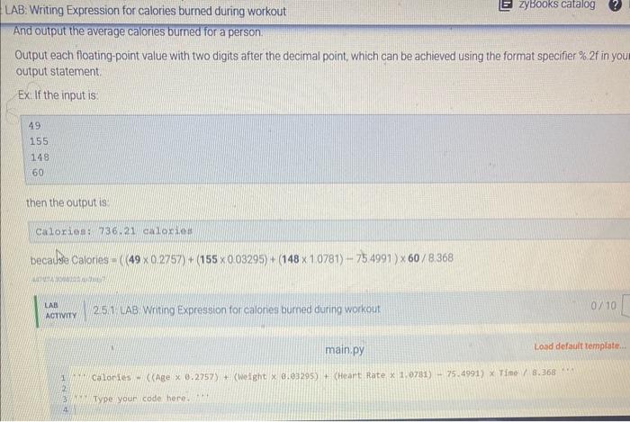 Solved Ab: Writing Expression For Calories Burned During 