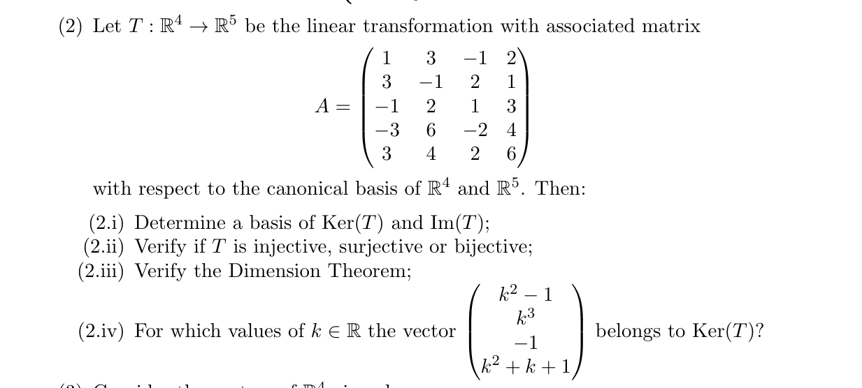 (2) ﻿Let T:R4→R5 ﻿be the linear transformation with | Chegg.com
