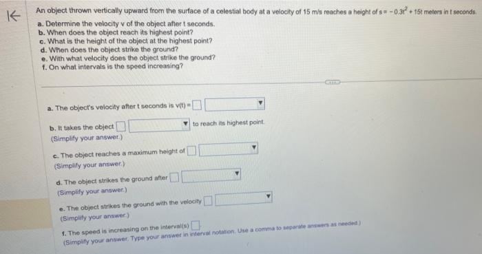 Solved An object thrown vertically upward from the surface | Chegg.com