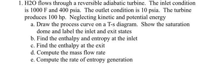 Solved 1. H2O flows through a reversible adiabatic turbine. | Chegg.com