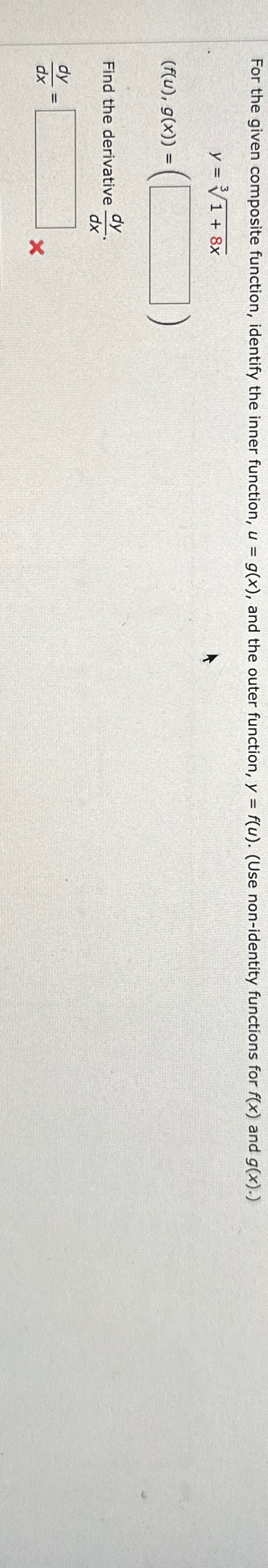 Solved y=1+8x3For the given composite function, identify the | Chegg.com
