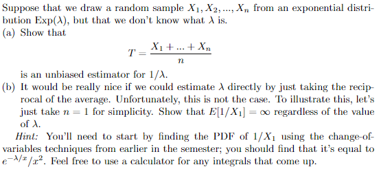 Solved Suppose that we draw a random sample x1,x2,dots,xn | Chegg.com