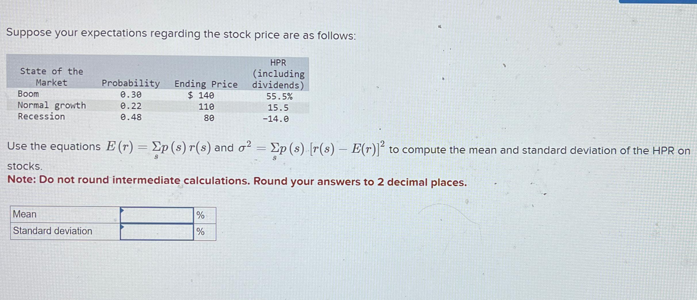 Solved Suppose your expectations regarding the stock price | Chegg.com