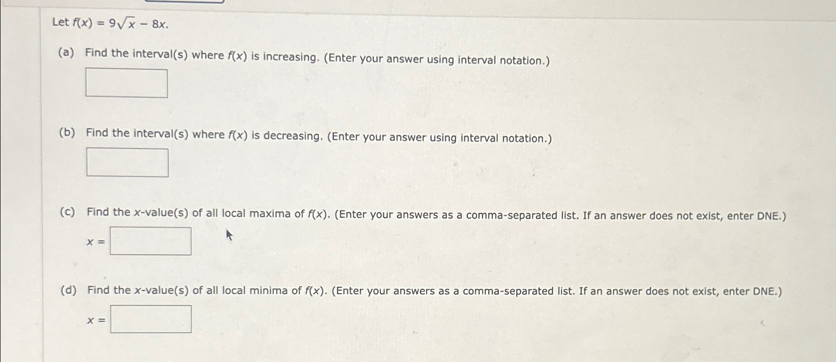 Solved Let f(x)=9x2-8x(a) ﻿Find the interval(s) ﻿where f(x) | Chegg.com