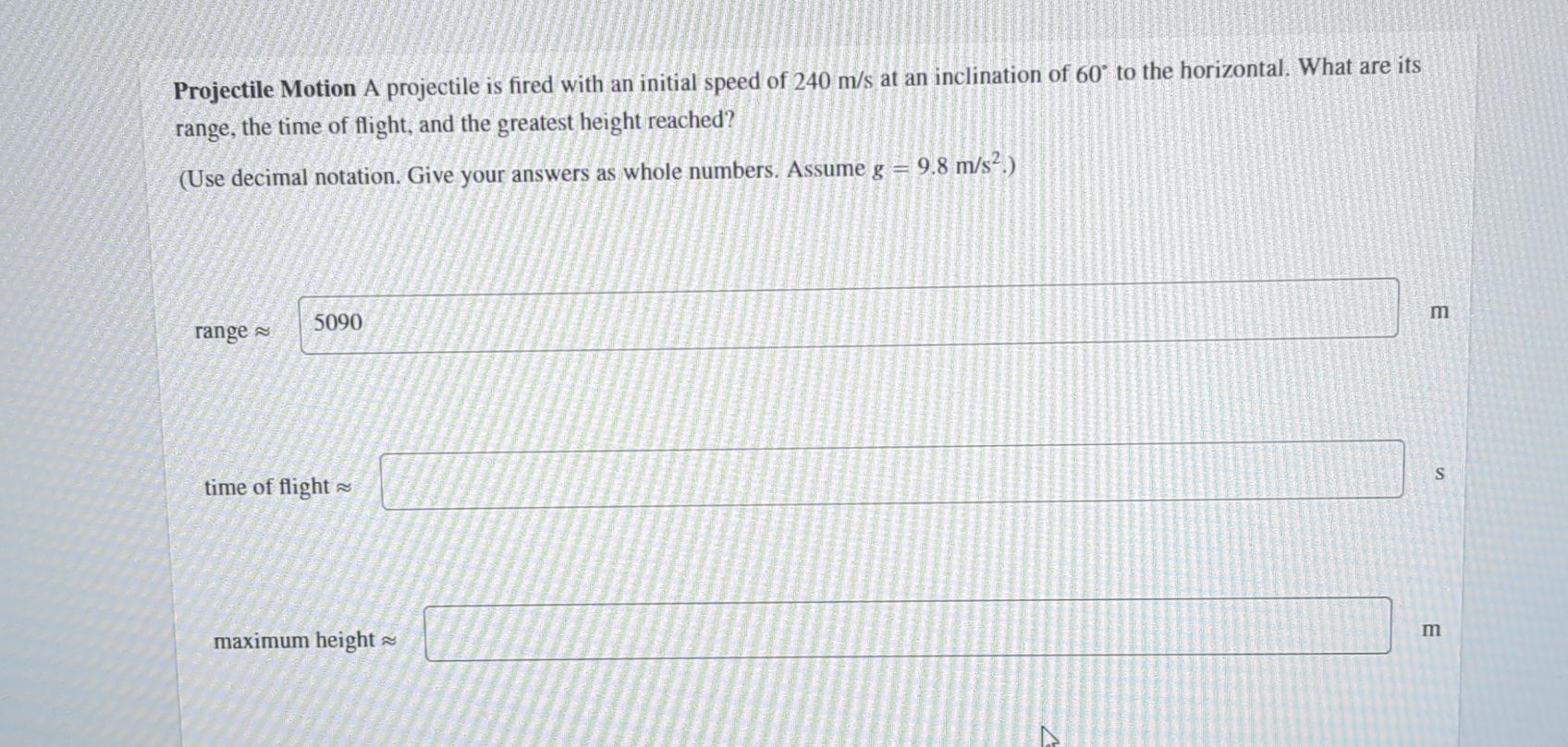 Solved Projectile Motion A projectile is fired with an | Chegg.com
