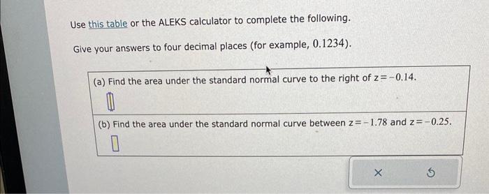 Solved Use this table or the ALEKS calculator to complete | Chegg.com