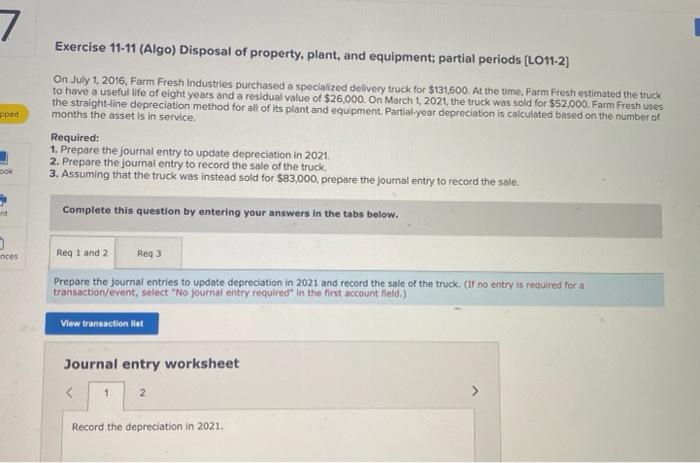 Solved 7 Exercise 11-11 (Algo) Disposal of property, plant, | Chegg.com