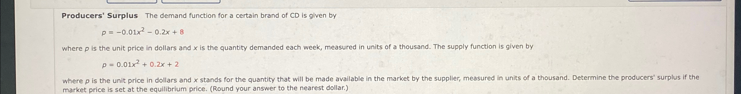 Solved Producers' Surplus The demand function for a certain | Chegg.com