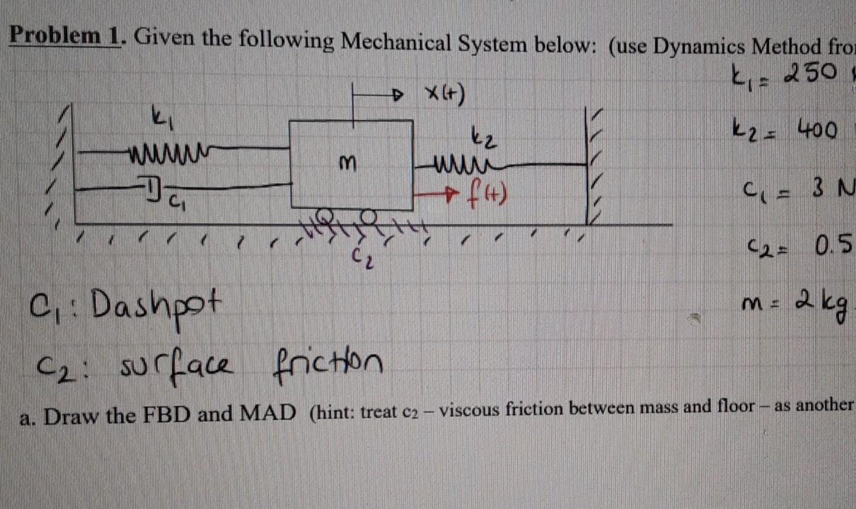 Solved Problem 1. Given the following Mechanical System | Chegg.com