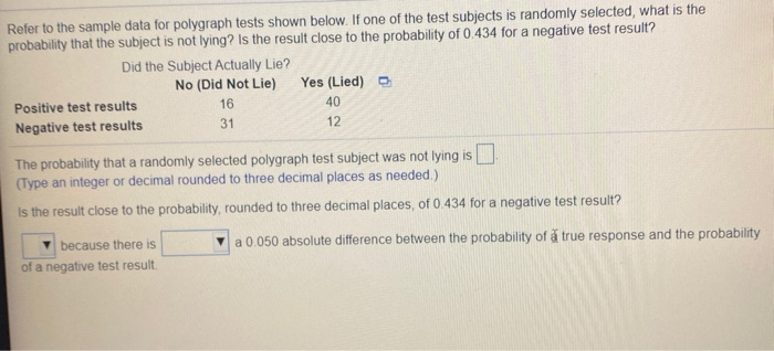Solved Refer to the sample data for polygraph tests shown | Chegg.com