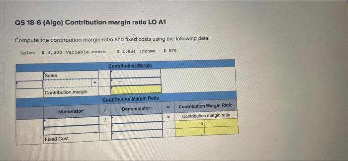 Solved QS 18-6 (Algo) Contribution margin ratio LO A1 | Chegg.com