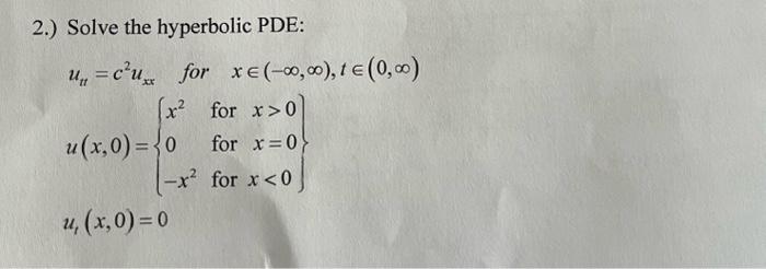 Solved 2.) Solve the hyperbolic PDE: utt=c2uxx for | Chegg.com