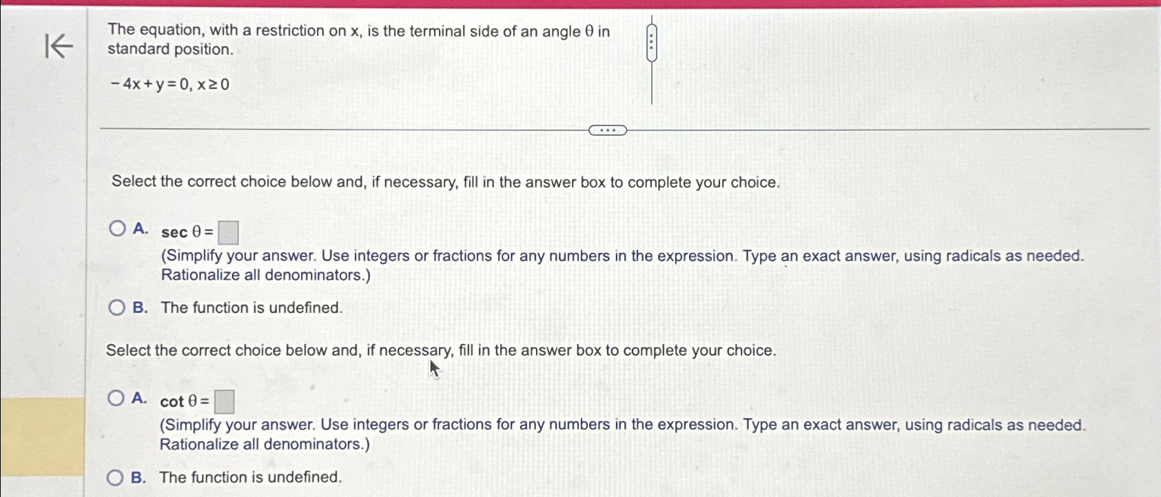 Solved The equation, with a restriction on x, ﻿is the | Chegg.com
