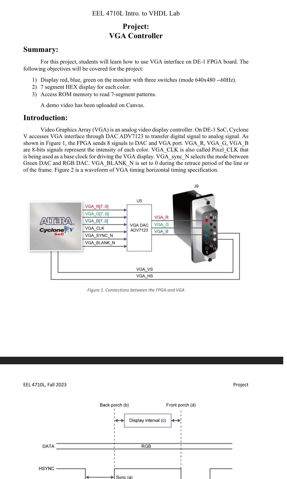 Solved EEL 4710L Intro. to VHDL LabProject:VGA | Chegg.com