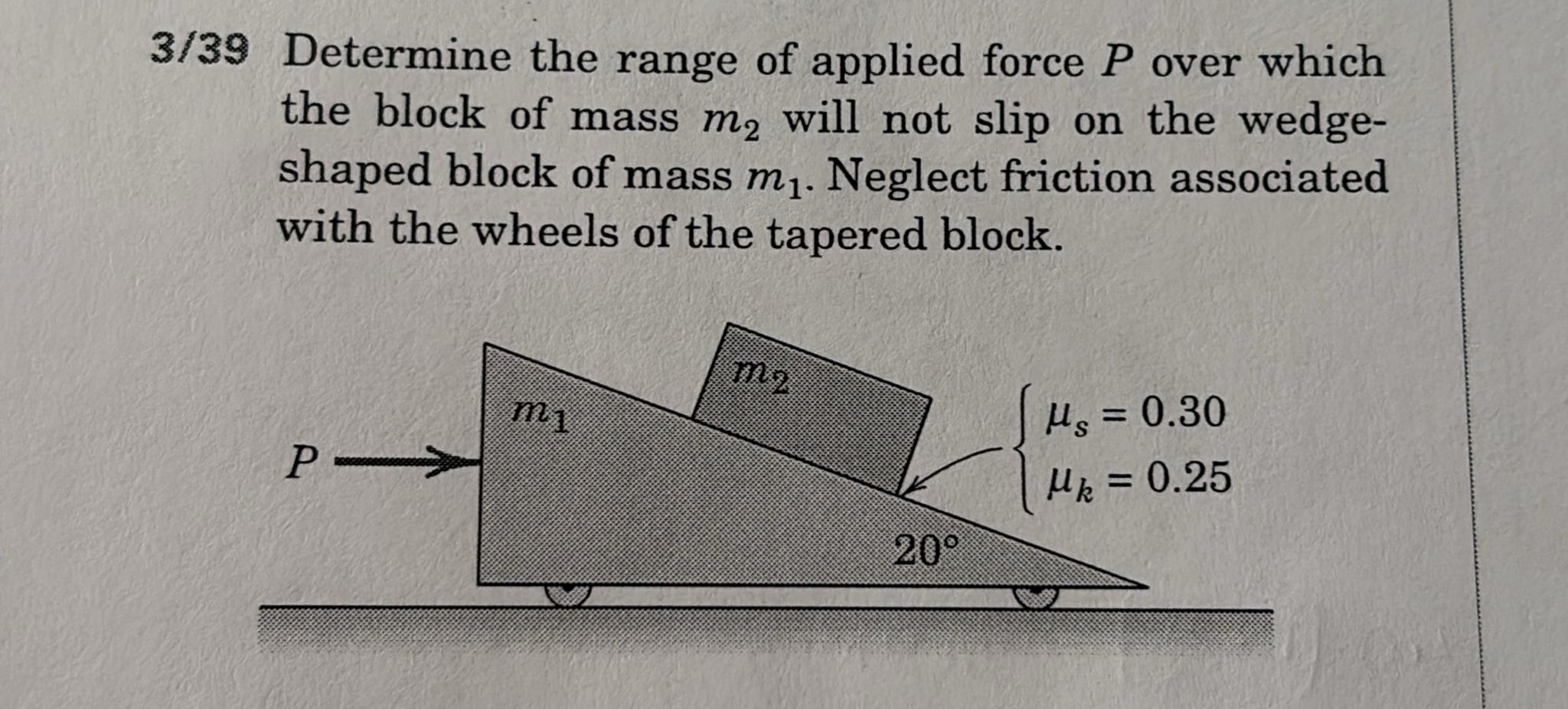 Solved 3/39 ﻿Determine the range of applied force \( ﻿P \) | Chegg.com