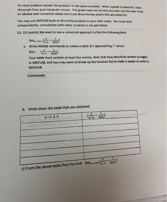 Solved For each problem answer the question in the space | Chegg.com