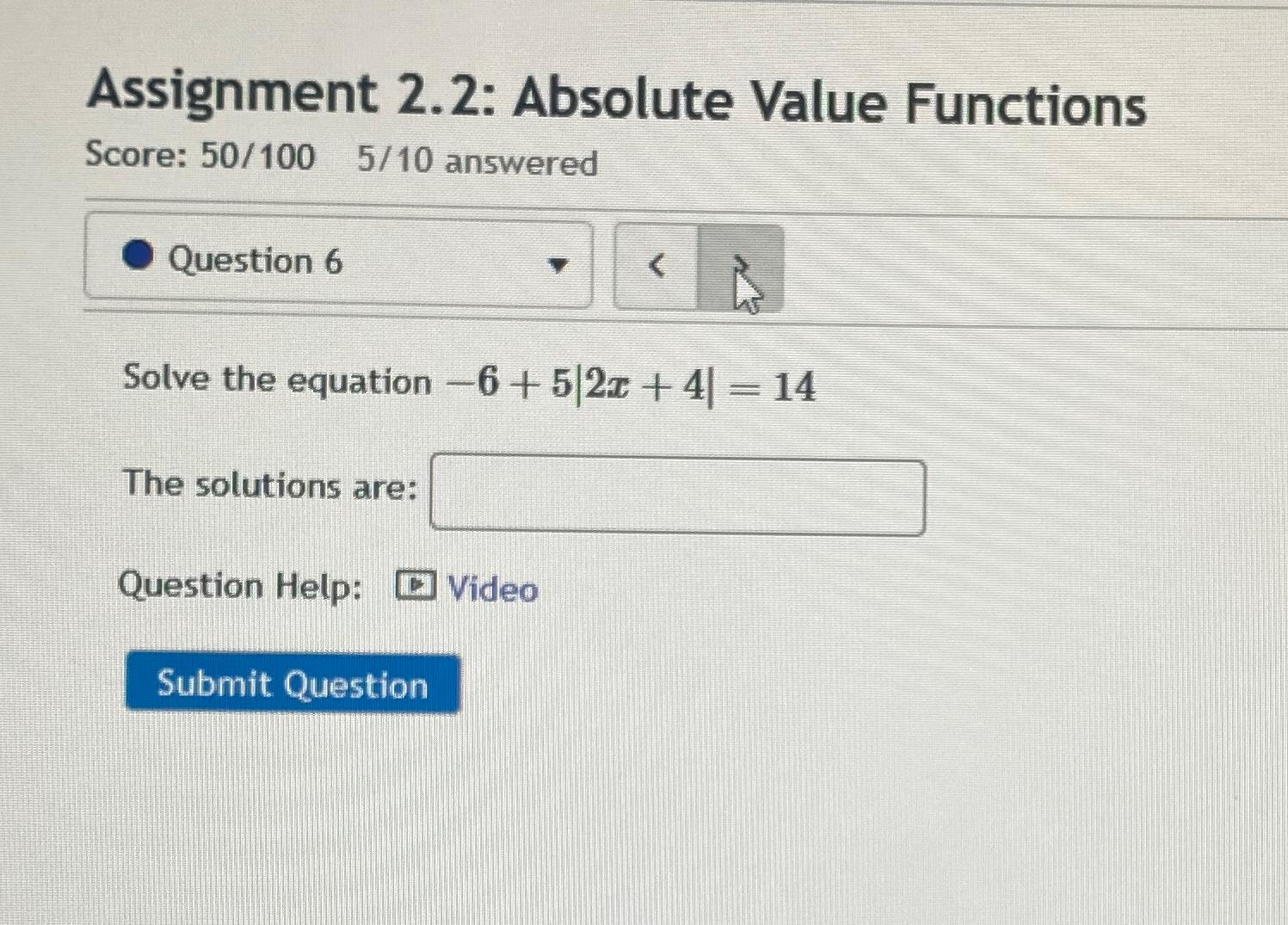 Solved Assignment 2.2: Absolute Value FunctionsScore: | Chegg.com