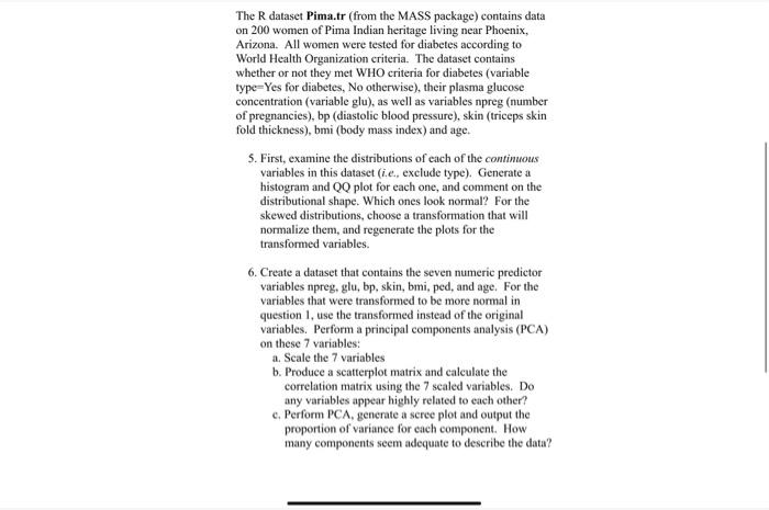 Solved The R dataset Pima.tr (from the MASS package) | Chegg.com