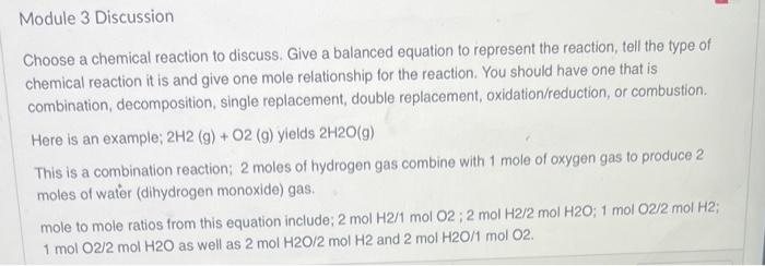 Solved Module 3 Discussion Choose a chemical reaction to | Chegg.com