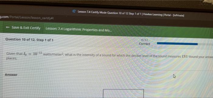Solved Lesson 74 Certify Mode Question 10 of 12 Step 1 of 1 | Chegg.com
