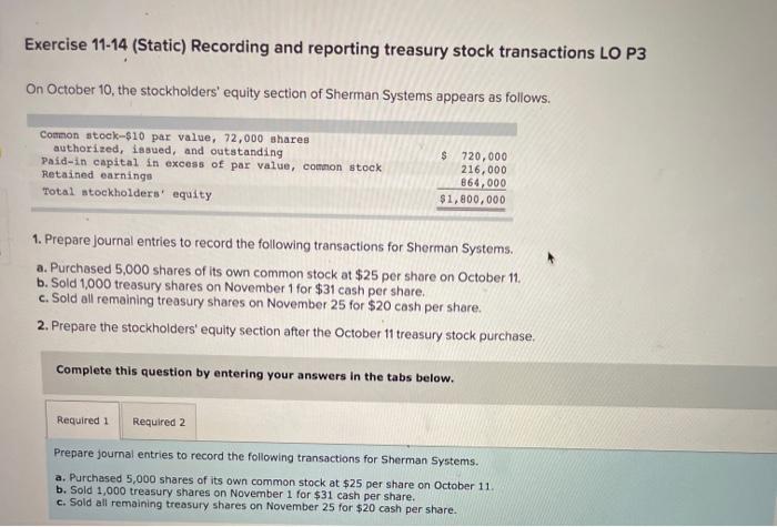 Solved Exercise 11-14 (Static) Recording and reporting | Chegg.com