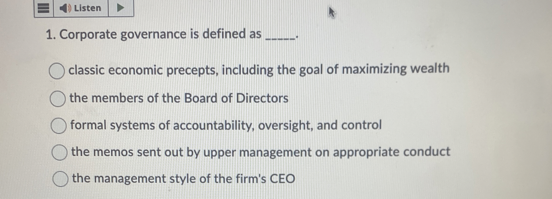 Solved Corporate governance is defined asclassic economic | Chegg.com