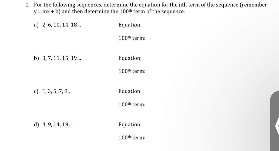 Solved For the following sequences, determine the equation | Chegg.com