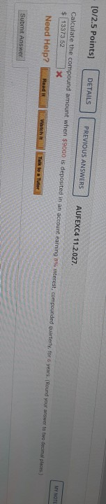 Solved [0/2.5 Points) DETAILS PREVIOUS ANSWERS AUFEXC4 | Chegg.com