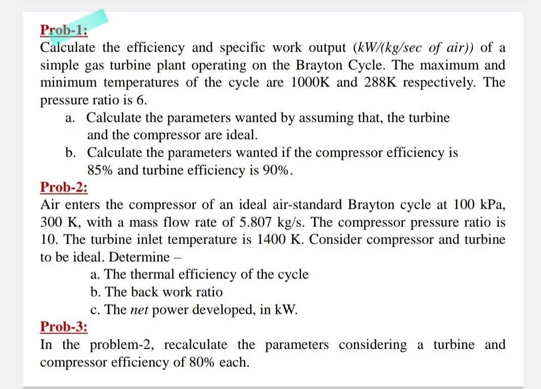Prob-1:Calculate the efficiency and specific work | Chegg.com
