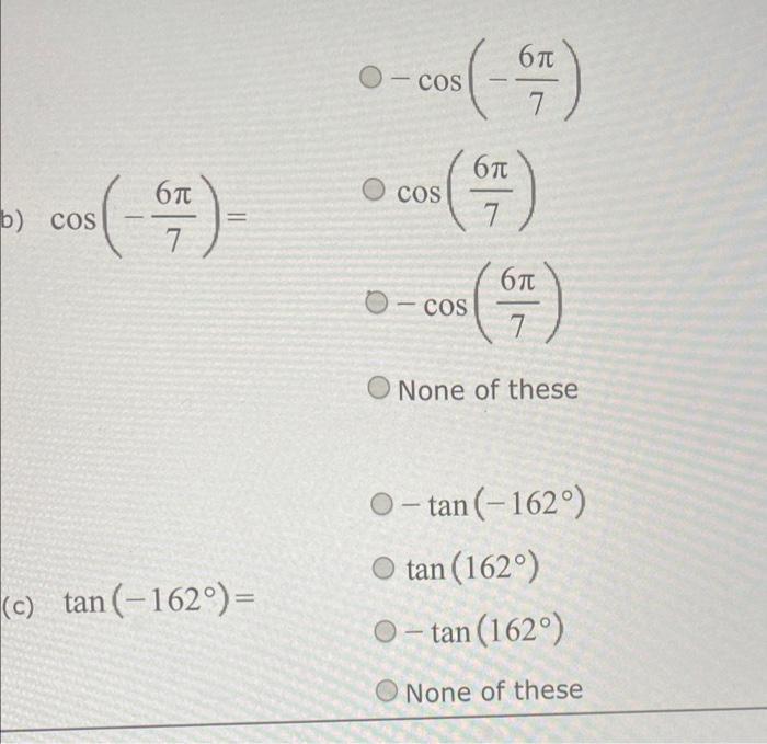 Solved COS 7 670 67 o-com ) () COS b) COS 7. 7. COS 67 7 | Chegg.com