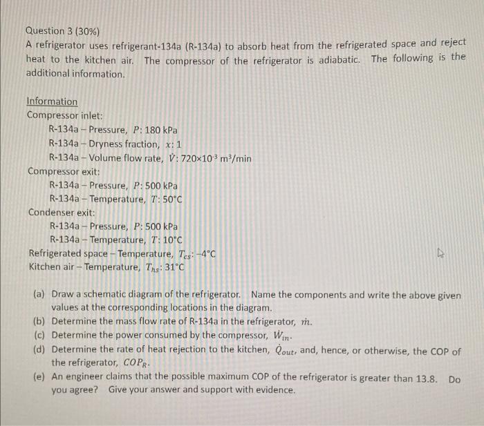Solved Question 3 (30\%) A refrigerator uses | Chegg.com