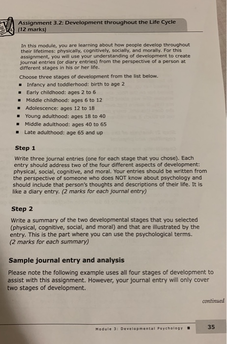 Solved Assignment 3.2: Development throughout the Life Cycle | Chegg.com