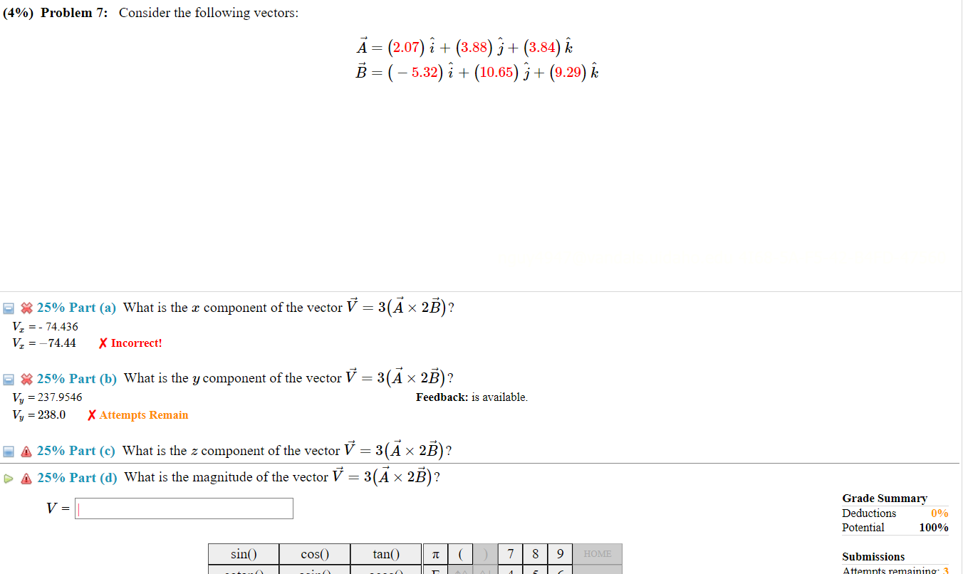 Solved 25% ﻿Part (a) ﻿What is the x ﻿component of the vector | Chegg.com