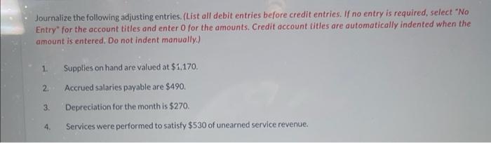 Solved Journalize the following adjusting entries. (List all | Chegg.com