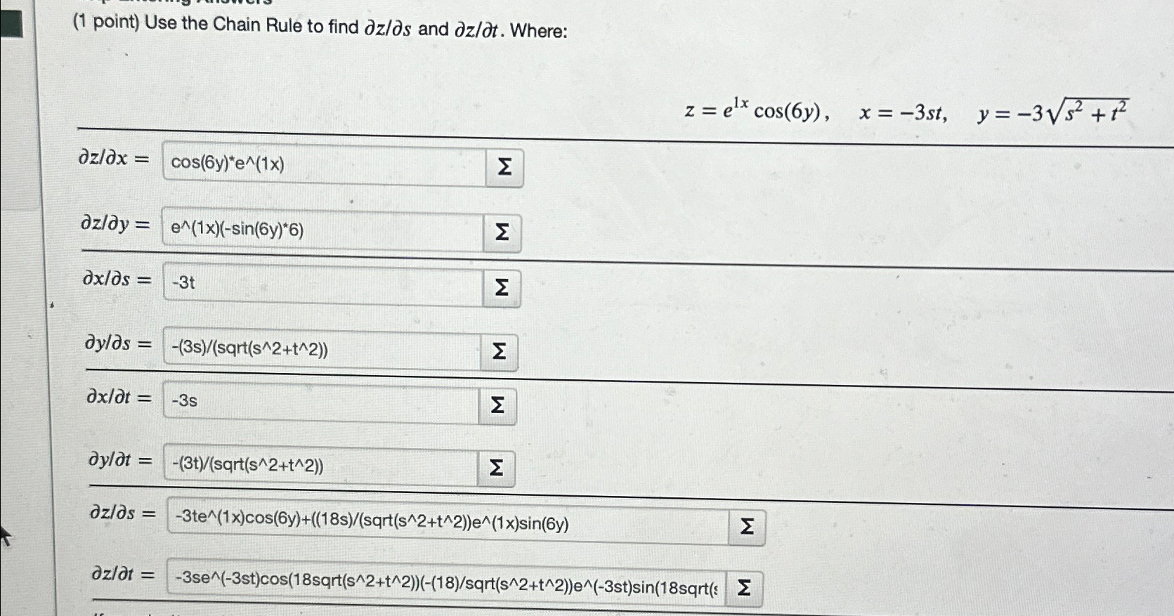 Solved (1 ﻿point) ﻿Use the Chain Rule to find delzdels and | Chegg.com