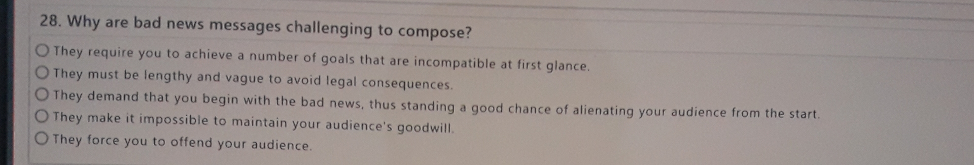 Solved Why are bad news messages challenging to compose?They | Chegg.com