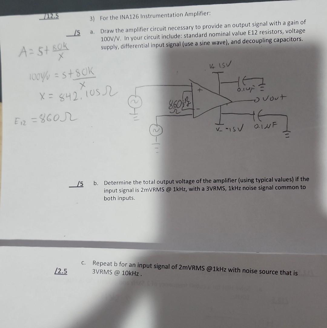 3) For the INA126 Instrumentation Amplifier: a. Draw | Chegg.com