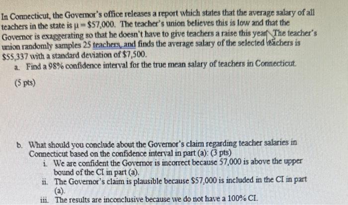 Solved chers in the state is μ=$57,000. The teacher's union | Chegg.com