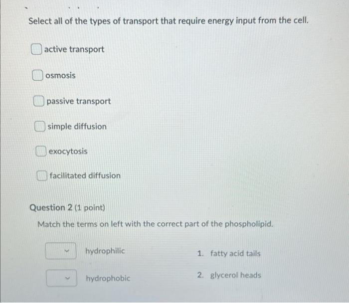 Solved Select all of the types of transport that require | Chegg.com